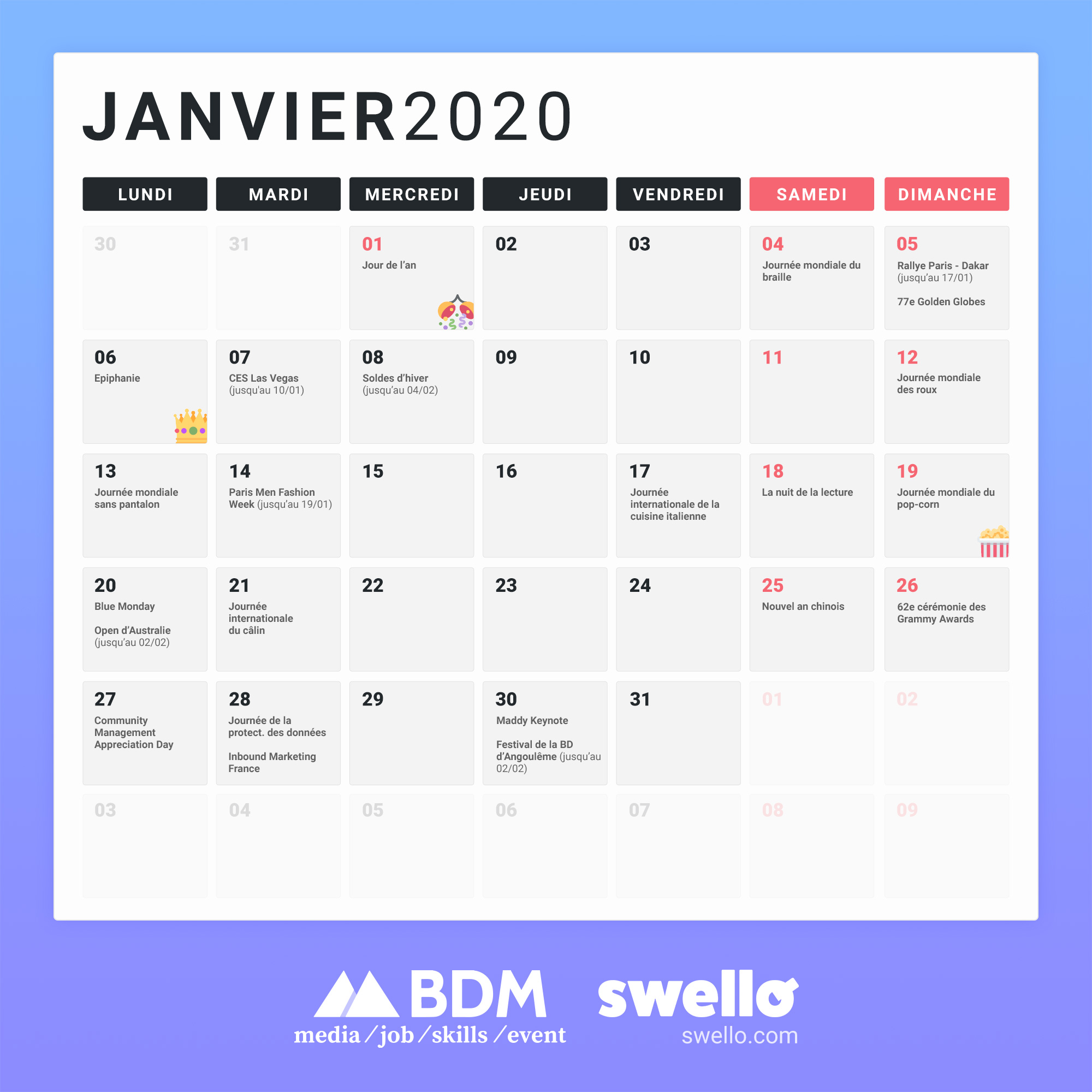 Calendrier Social Media 2020 : découvrez tous les marronniers de l ...